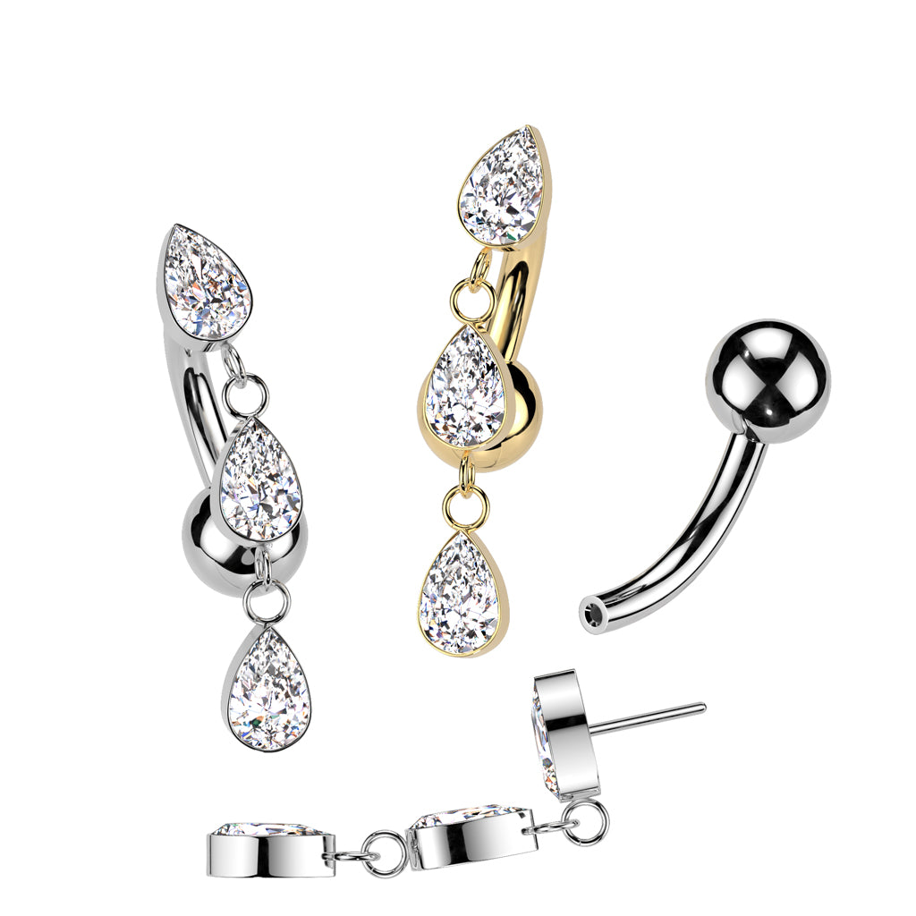 Titanium Threadless Trinity Teardrop Floating Belly Bar. 14g, 10mm ...
