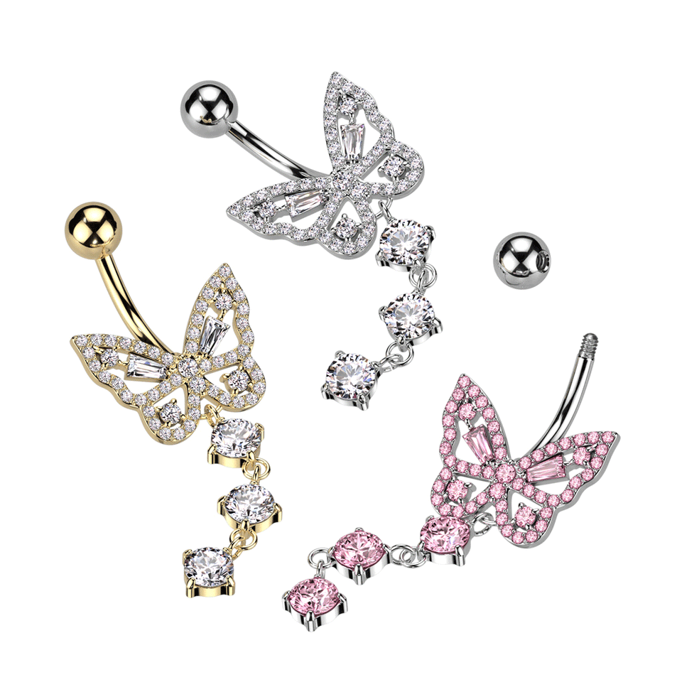 Lightweight Butterfly Belly Ring Dangle. 316L Dangling Belly Ring ...