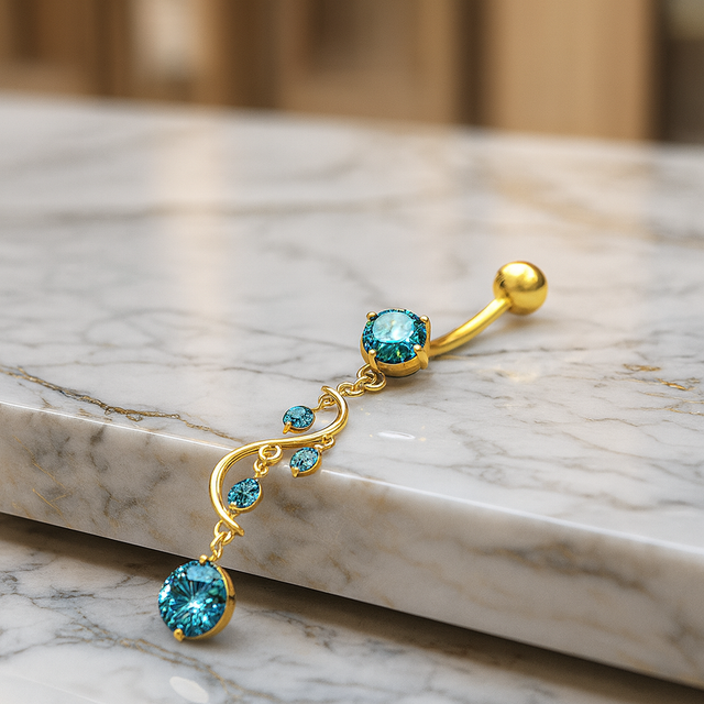 Extra Long Belly Button Ring. 14g Gold Plated Vine Chandelier. 10mm ...