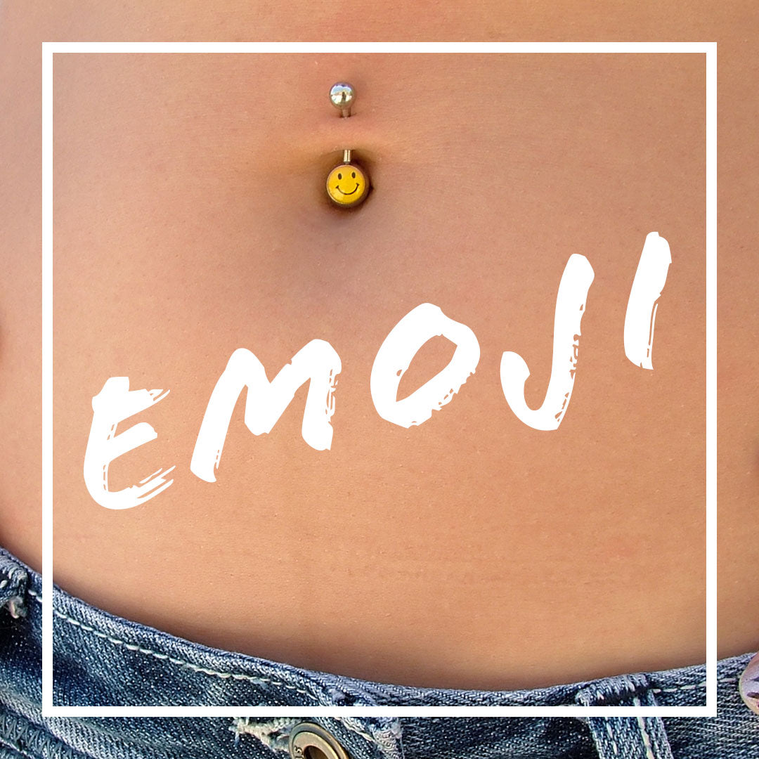 Logo and Motif Belly Bars. Funny, artistic large print belly rings ...