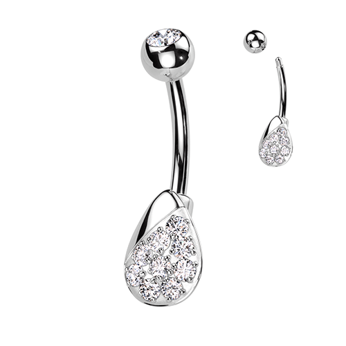 Paved Teardrop Navel Ring with Cubic Zirconia Gemstones. 14g, 10mm ...