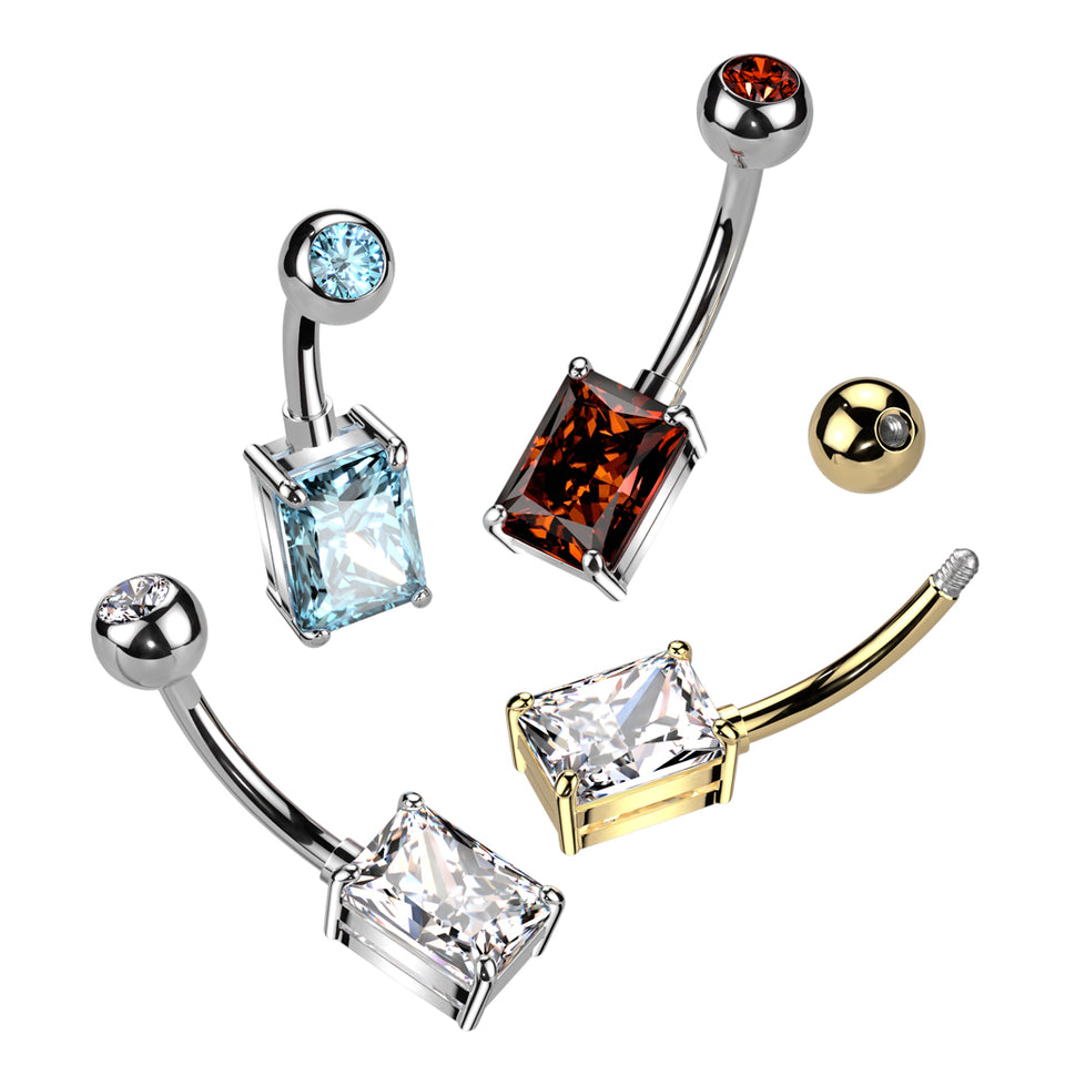 Titanium Emerald Cut Belly Bar. Implant Grade Body Jewellery. – The ...