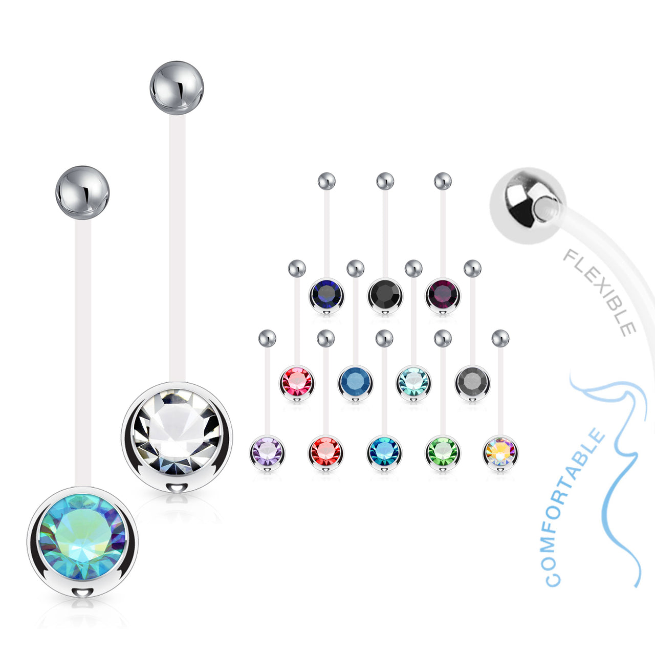 UltraComfort Diamanté Gem Pregnancy Belly Rings with Steel Balls. – The ...