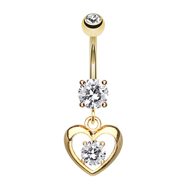Romantic Gold Plated Body Jewellery. Dangly Love Heart Belly Rings ...