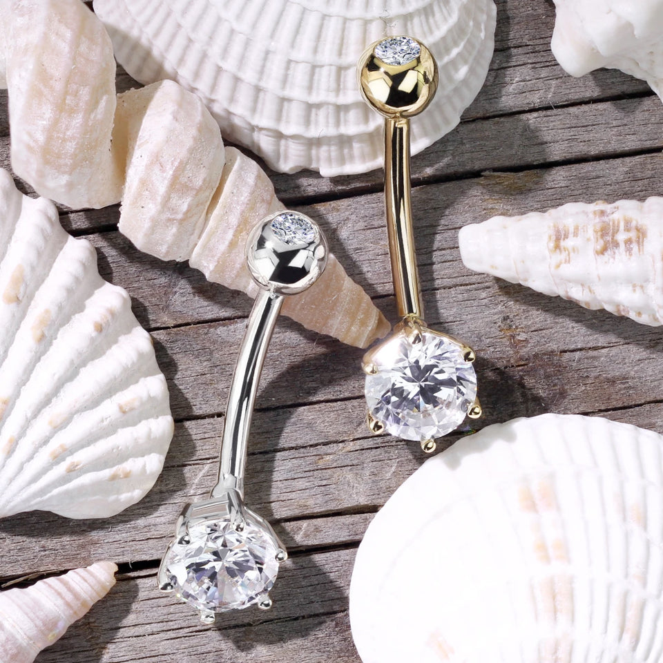 Small to Large Size Gold Belly Rings. Solitaire Round Prong Set Gem ...