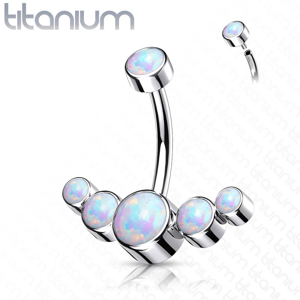 Internally Threaded 100% Titanium Belly Bar. Flat Back Opals. 14g ...