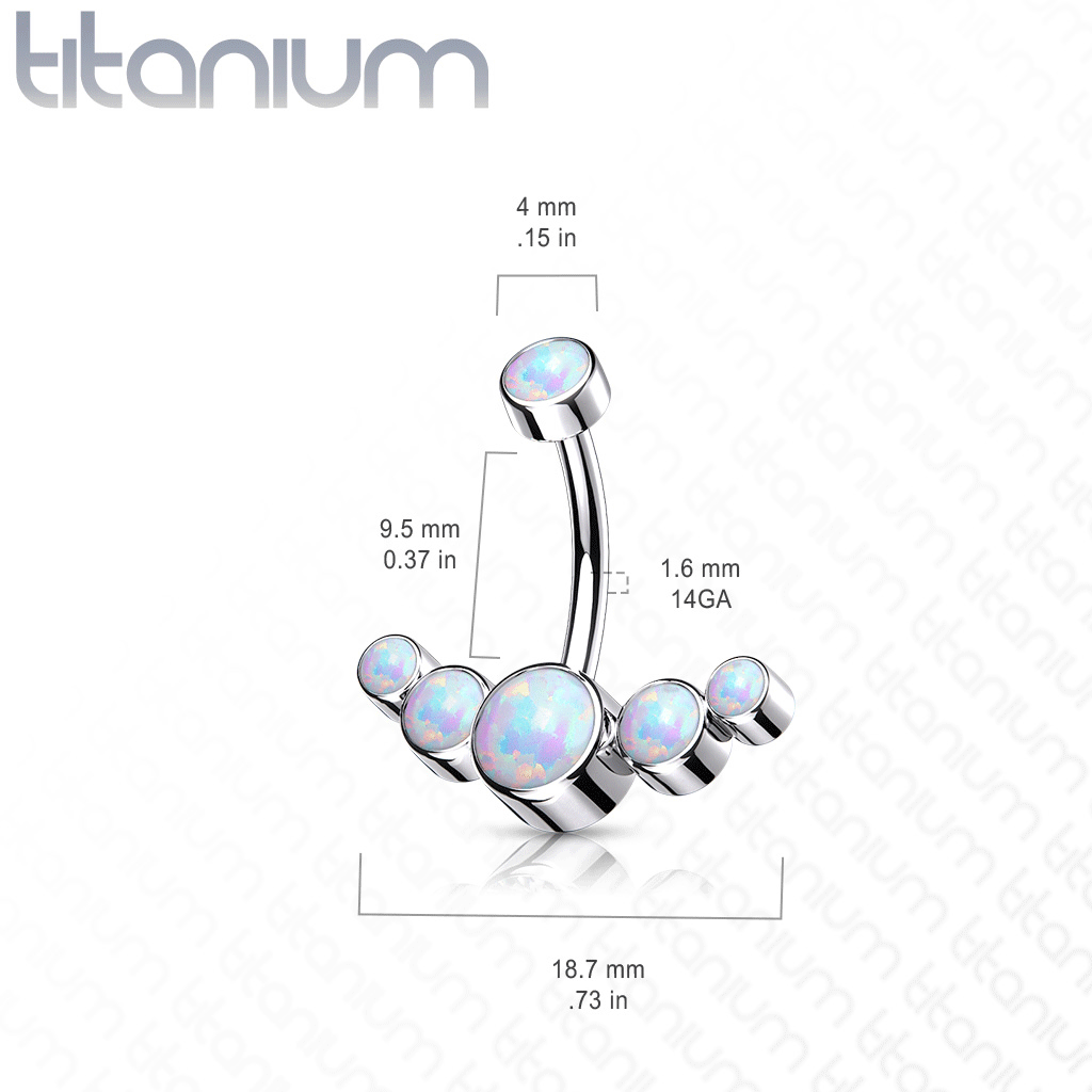 Internally Threaded 100% Titanium Belly Bar. Flat Back Opals. 14g ...
