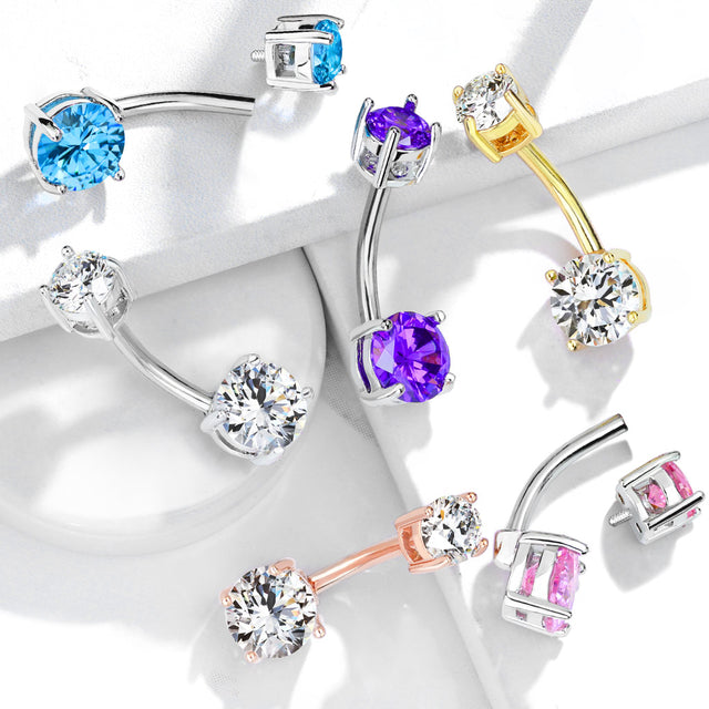 Classic Gold Belly Ring. Internally Threaded Prong Set 14g Belly Bar ...