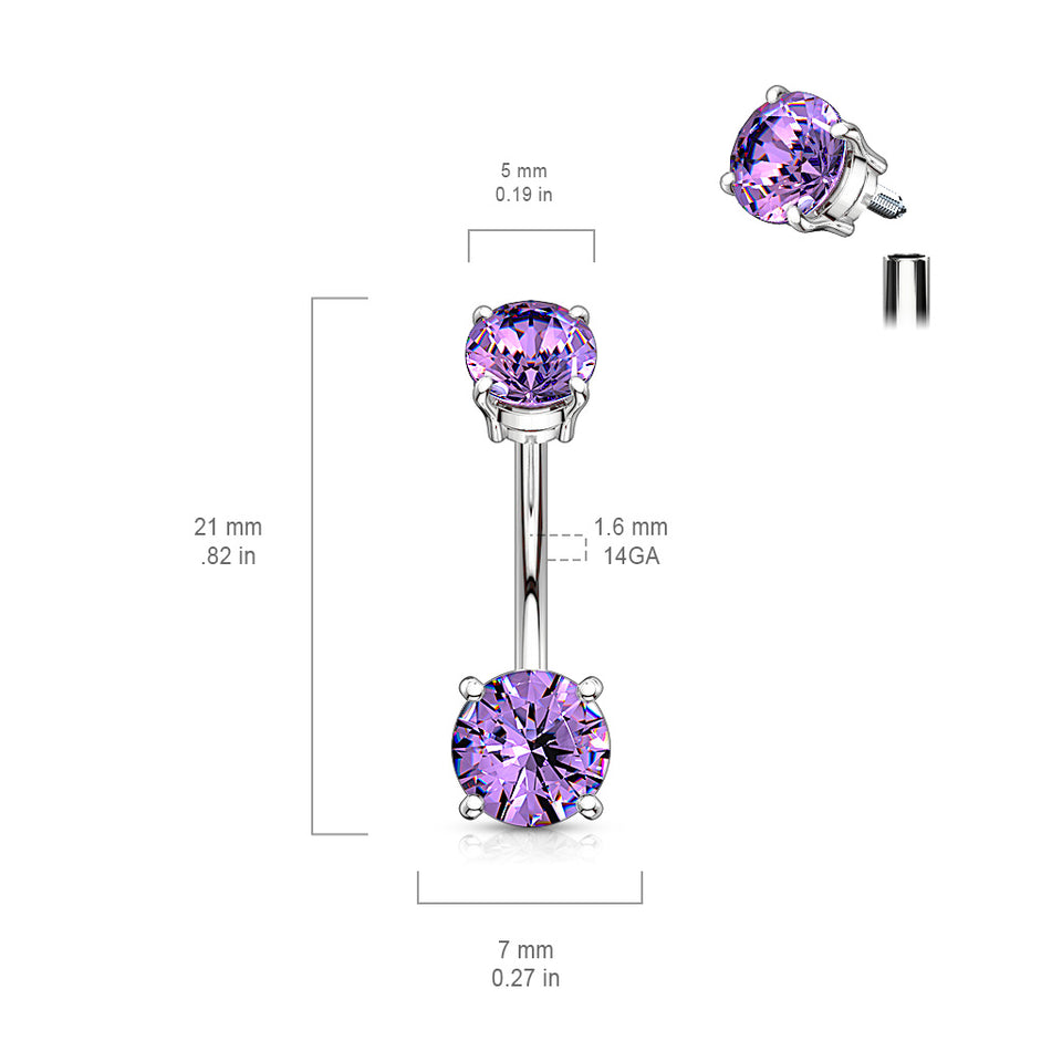 316L Steel Belly Ring. Internally Threaded Prong Set 14g Belly Bar ...