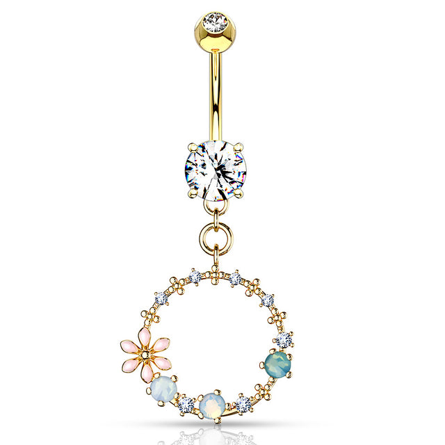 Classic Jeweled Hoop Pendant Belly Dangle. Gold. 14g, 10mm Navel Post ...