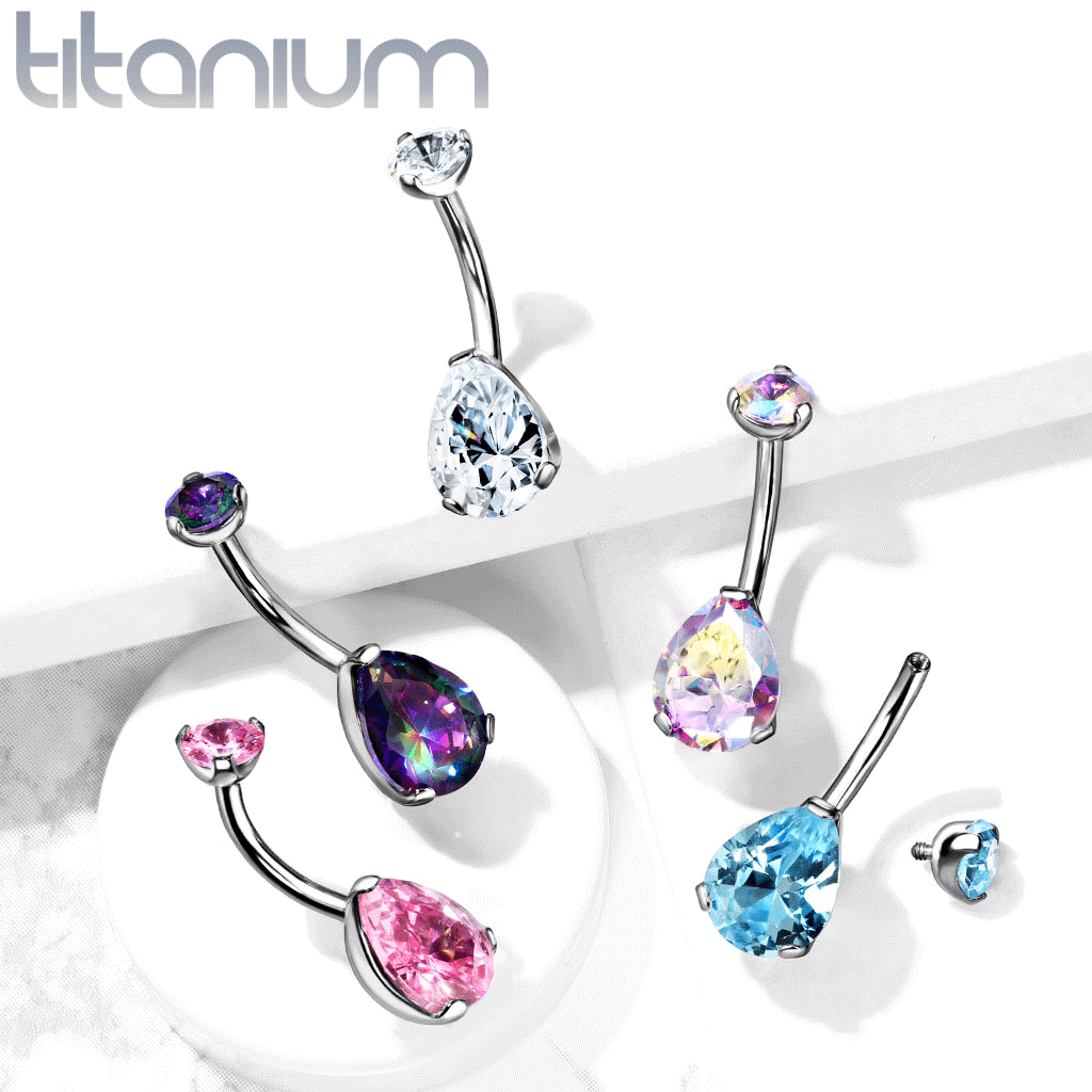 Classic Titanium Teardrop Belly Ring with Internal Threading. 14g 10mm ...
